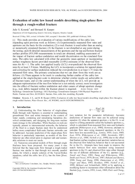 Pdf Evaluation Of Cubic Law Based Models Describing Single Phase Flow