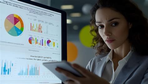 Woman Analyzing Data On Computer Screen And Tablet Premium Ai Generated Image