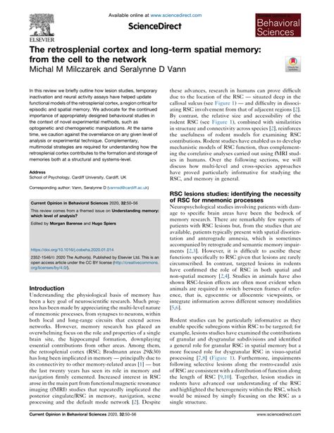 Pdf The Retrosplenial Cortex And Long Term Spatial Memory From The Cell To The Network