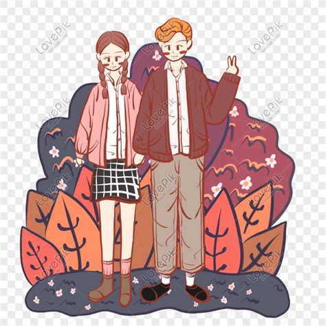 손으로 그린 패션 만화 문학 신선한 로맨틱 커플 작은 그림 Png 일러스트 무료 다운로드 Lovepik