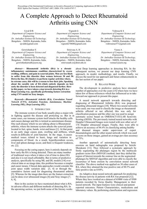 Pdf A Complete Approach To Detect Rheumatoid Arthritis Using Cnn