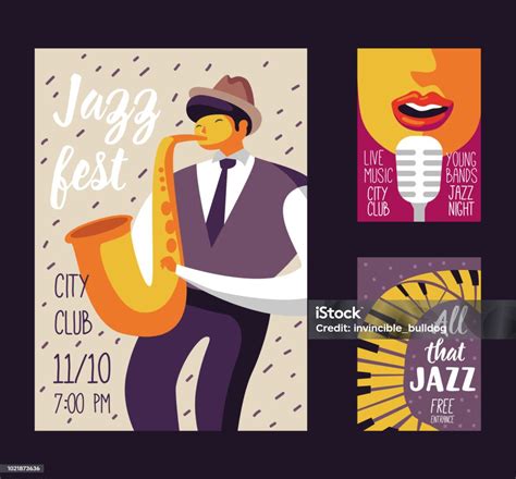 재즈 음악 축제 포스터 템플릿 전단지 현수막 음악가와 수 뮤지컬 콘서트 이벤트 배너입니다 벡터 일러스트 레이 션