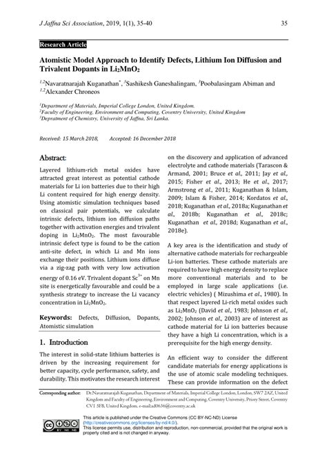 Pdf Atomistic Model Approach To Identify Defects Lithium Ion