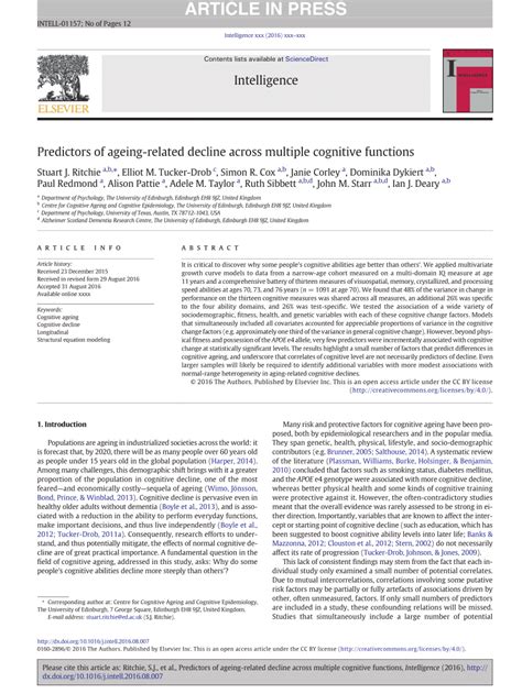 Pdf Predictors Of Ageing Related Decline Across Multiple Cognitive Functions