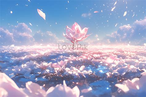 꿈꾸는 초원에 핑크 꽃 일러스트 무료 다운로드 Lovepik