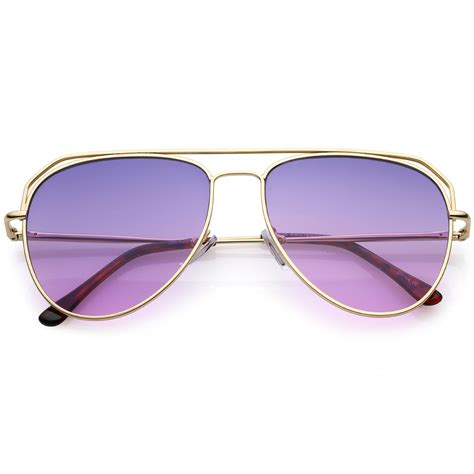 Modern Aviator Sunglasses Open Metal Double Crossbar Gradient Flat Len