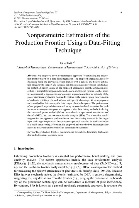 Pdf Nonparametric Estimation Of The Production Frontier Using A Data Fitting Technique