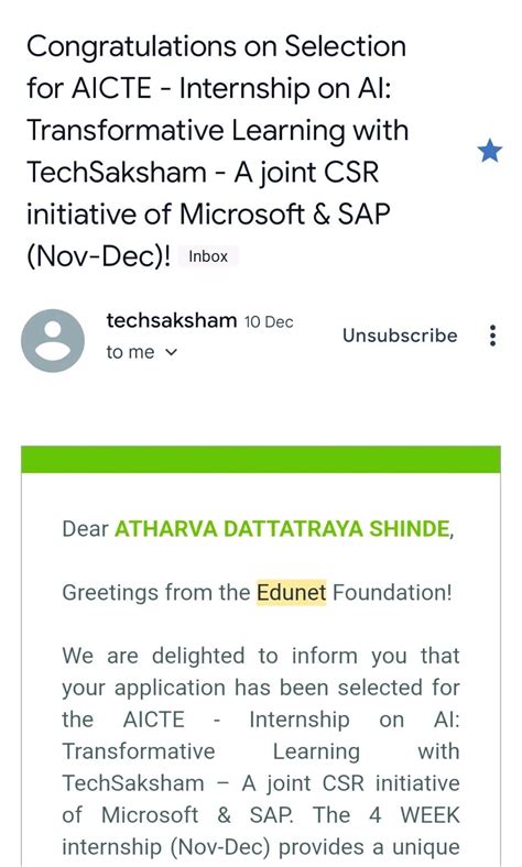 atharva shinde on linkedin al internship learning aitechnology