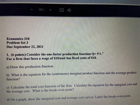 Solved Consider The One Factor Production Function Q 9 L7