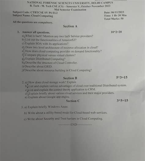 Cloud Computing Question Paper Delhi Learning Kul