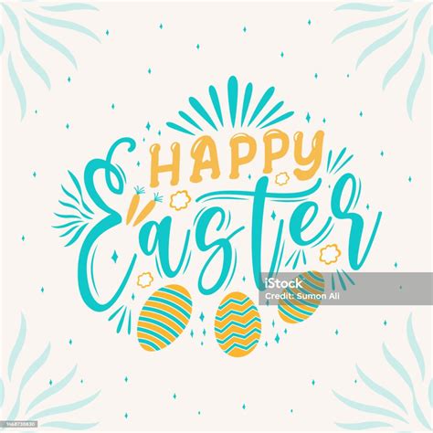 행복한 부활절 아름다운 손으로 그린 서예와 브러시 펜 글자 휴일 인사말 카드와 행복한 부활절 날의 초대장을위한 디자인 4월에 대한 스톡 벡터 아트 및 기타 이미지 Istock