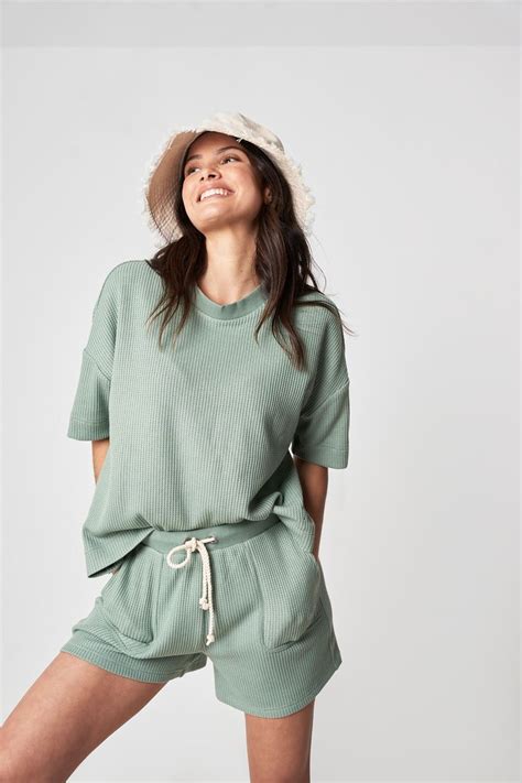 Cocoon Waffle Short Sage L Sage Lounge Wear Summer Lounge Wear