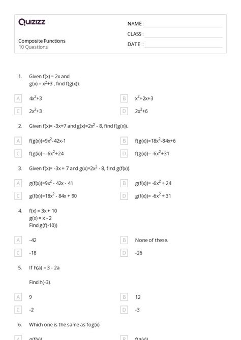 50 Functions Worksheets For 11th Grade On Quizizz Free And Printable