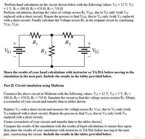solved perform hand calculation on the circuit shown below