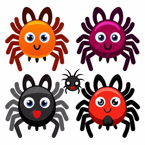 Four Cartoon Spiders In Different Colours Premium Ai Generated Vector