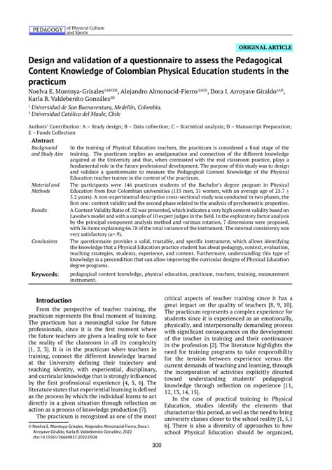 Pdf Design And Validation Of A Questionnaire To Assess The