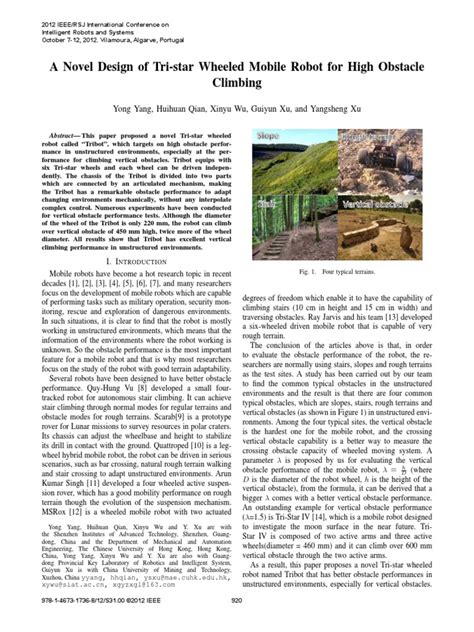 A Novel Design Of Tri Star Wheeled Mobile Robot For High Obstacle Climbing Pdf Robot Robotics