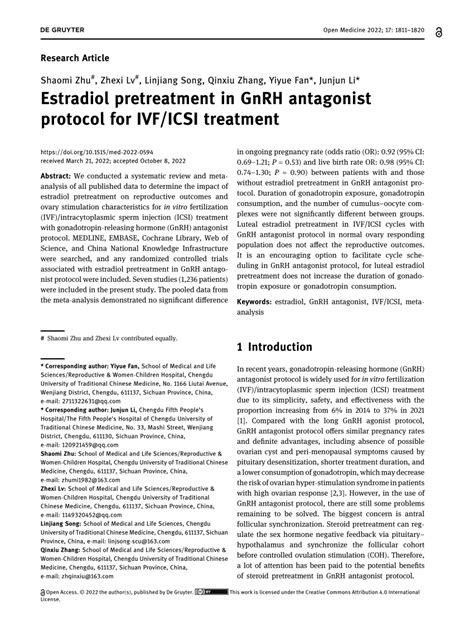 Pdf Estradiol Pretreatment In Gnrh Antagonist Protocol For Ivficsi Treatment