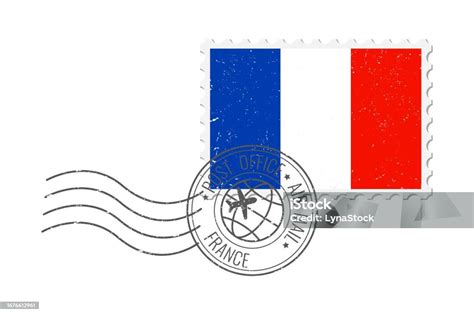 프랑스 그런지 우표 빈티지 엽서 벡터 그림은 흰색 배경에 분리된 프랑스 국기가 있다 복고풍 스타일 고무도장에 대한 스톡 벡터