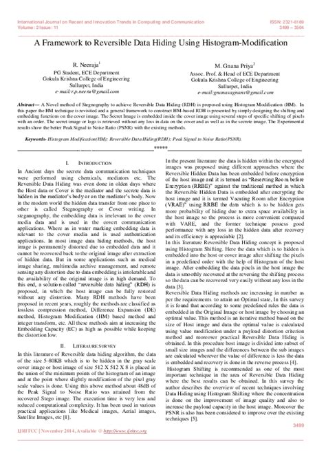 pdf a framework to reversible data hiding using histogram modification