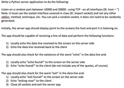 Solved Write A Python Server Application To Do The