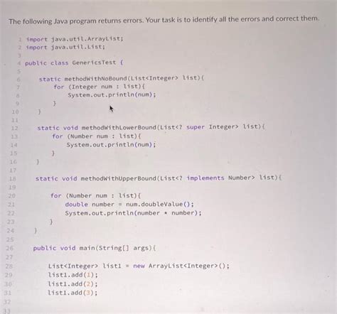 Solved E Following Java Program Returns Errors Your Task Is