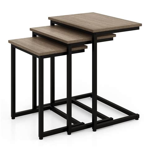 Giantex Classical Nesting End Table 3pcs Stacking Coffee Table Living