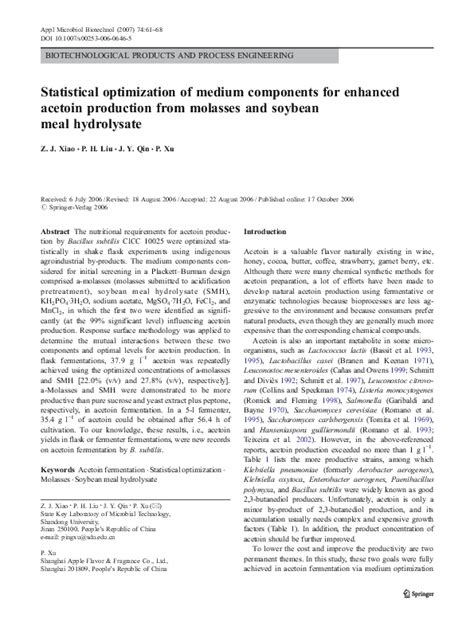 Pdf Statistical Optimization Of Medium Components For Enhanced