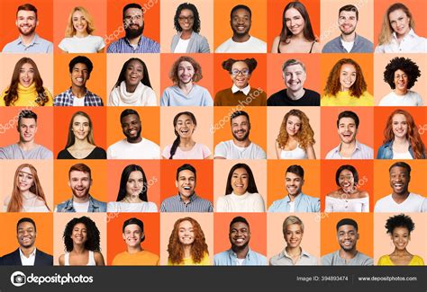 Rostros Sonrientes Mosaico De Diversos Retratos De Personas En Fondos