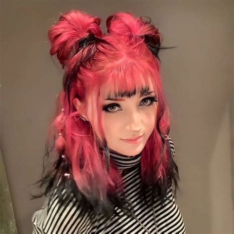 Loose Fuxia And Black Hair With Two Bows Up Hair Dye Colors Hair