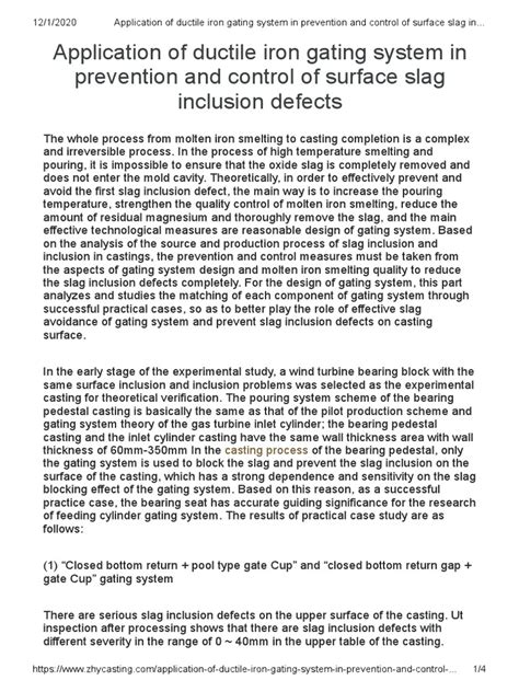 Application Of Ductile Iron Gating System In Prevention And Control Of Surface Slag Inclusion