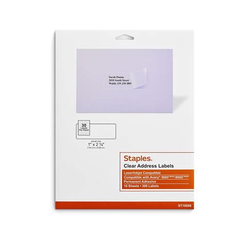 Staples Laserinkjet Address Labels 1 X 2 58 Clear 30 Labels