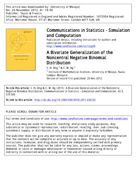 Pdf A Bivariate Generalization Of The Noncentral Negative Binomial