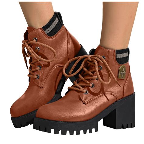 Chenyee Platform Ankle Boots For Women Chunky Heel Lightweight Non Slip