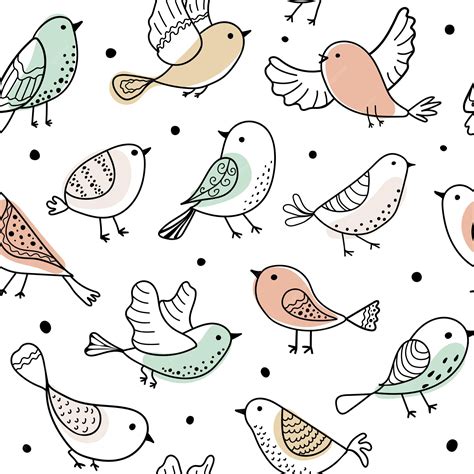 Premium Vector Colorful Doodle Bird Seamless Pattern Collection Of