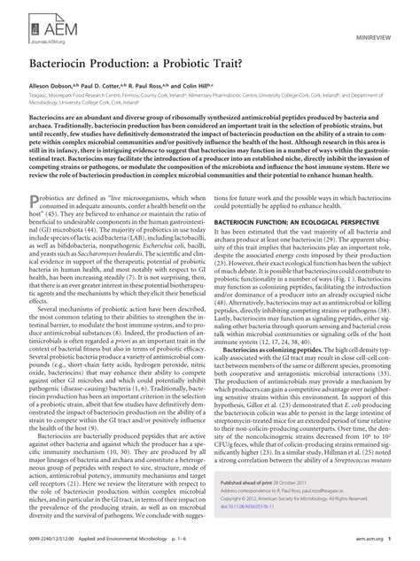 Pdf Bacteriocin Production A Probiotic Trait