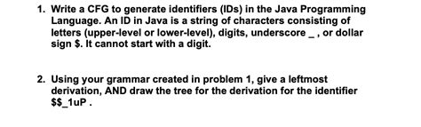 1 Write A Cfg To Generate Identifiers Ids In The