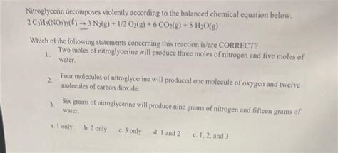Solved Nitroglycerin Decomposes Violently According To The