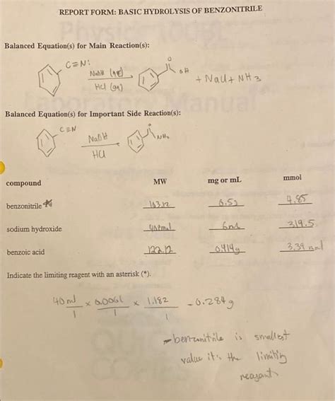 Solved Report Form Basic Hydrolysis Of Benzonitrile