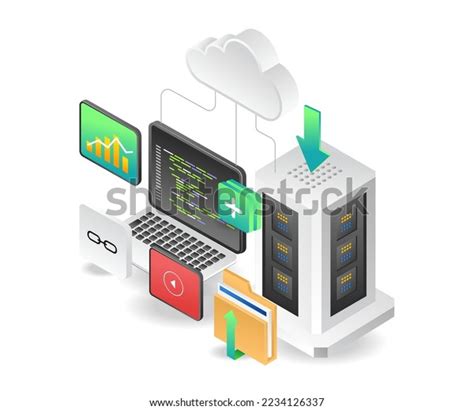 Isometric Concept Illustration Computer Programmer Cloud Stock Vector Royalty Free