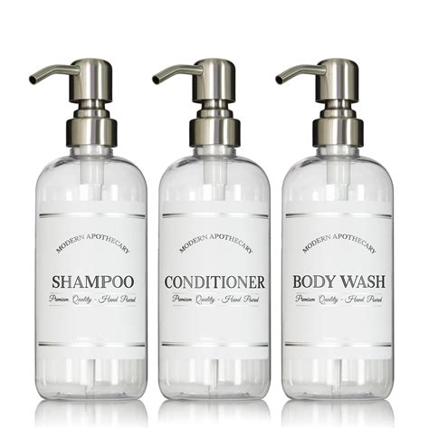 Refillable Shampoo And Conditioner Bottles With Stainless Steel Pumps