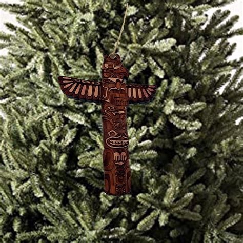 Native American Totem Pole Cedar Ornament Handmade Products Bells