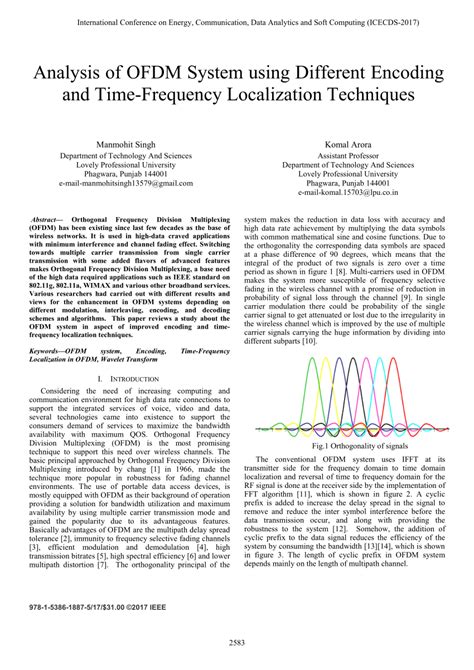 Pdf Analysis Of Ofdm System Using Different Encoding And Time Frequency Localization Techniques