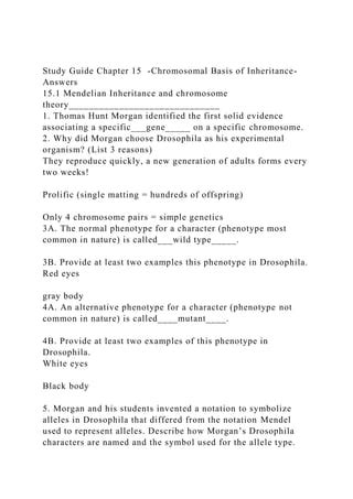Study Guide Chapter 15 Chromosomal Basis Of Inheritance Answers Docx