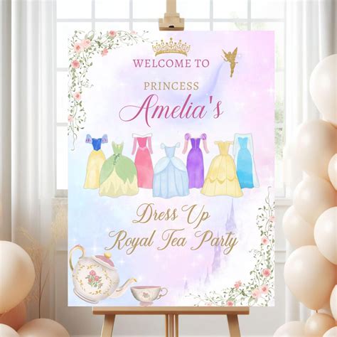Princess Tea Party Welcome Sign Editable Birthday Template Instant
