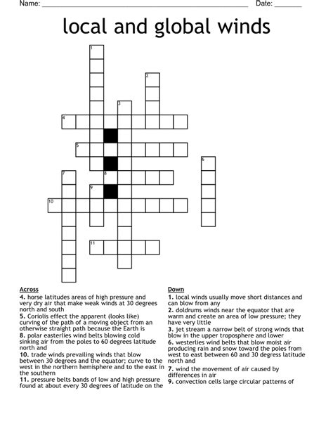 Local And Global Winds Crossword Wordmint Worksheets Library