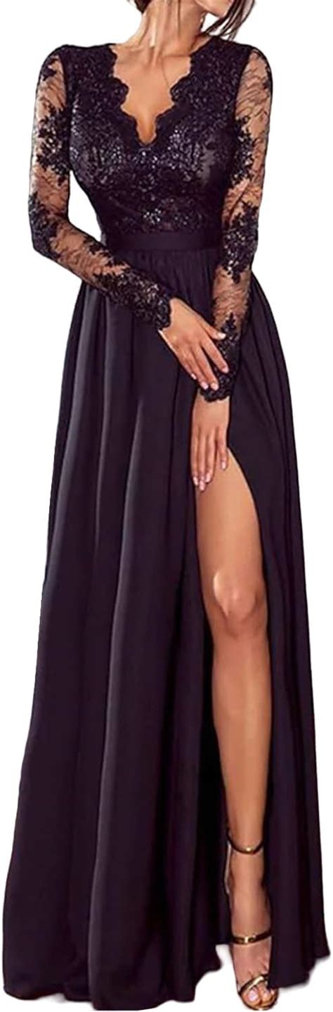 Kjderwei Lace Chiffon A Line Formal Dress V Neck Floor