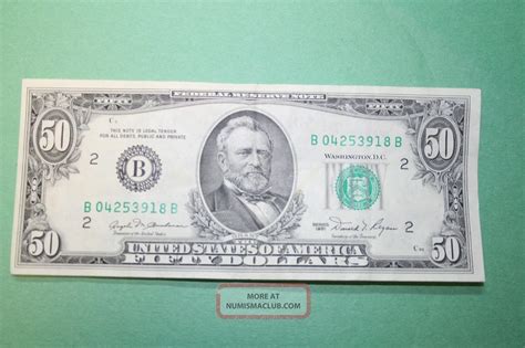 1981 Fifty Dollar Bill Old Small Head Design 50 Note From Frb York Ny