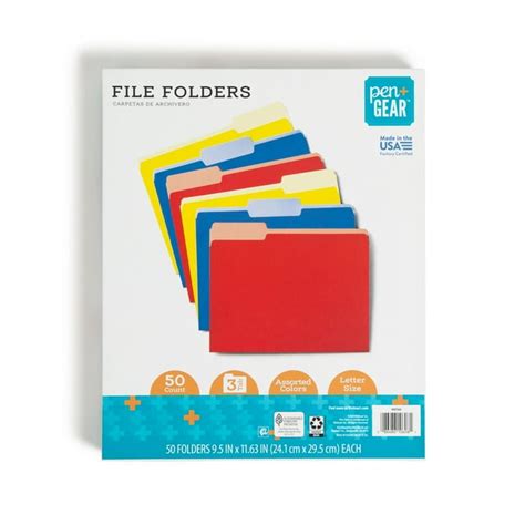Pen Gear File Folders 50 Count Assorted Colors Letter Size 3 Tab