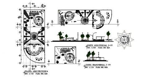Plan And Sectional Detail Of Public Park Detail 2d View Layout File In Autocad Format